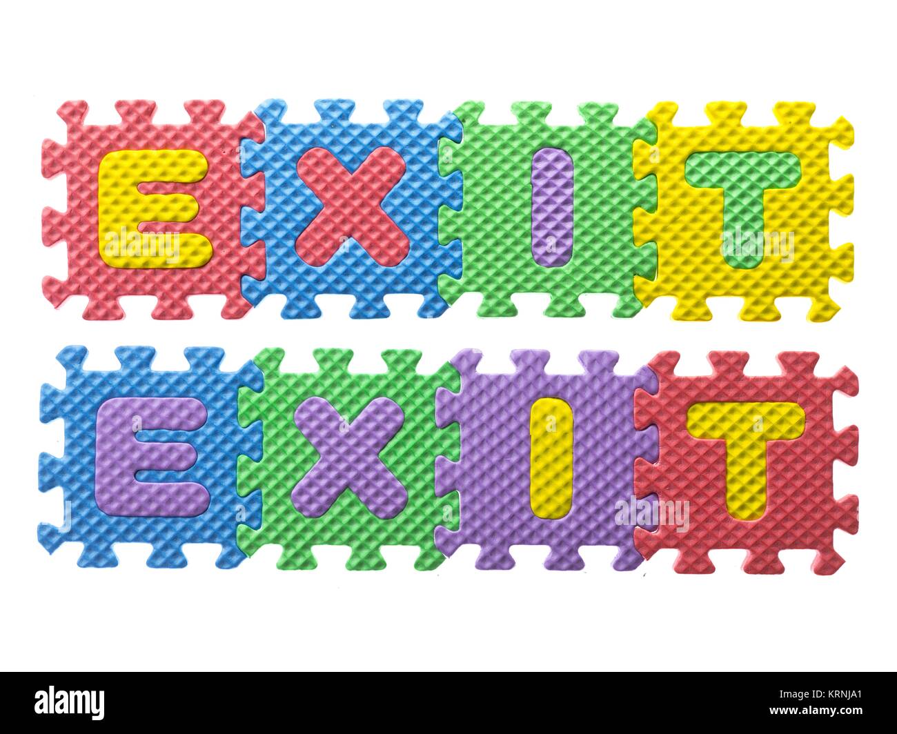 word exit arranged with letter puzzle pieces Stock Photo - Alamy