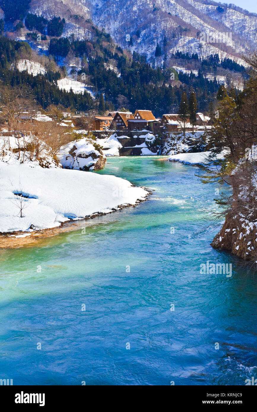 Shokawa river at Ogimachi Village in Shirakawago, a UNESCO World ...