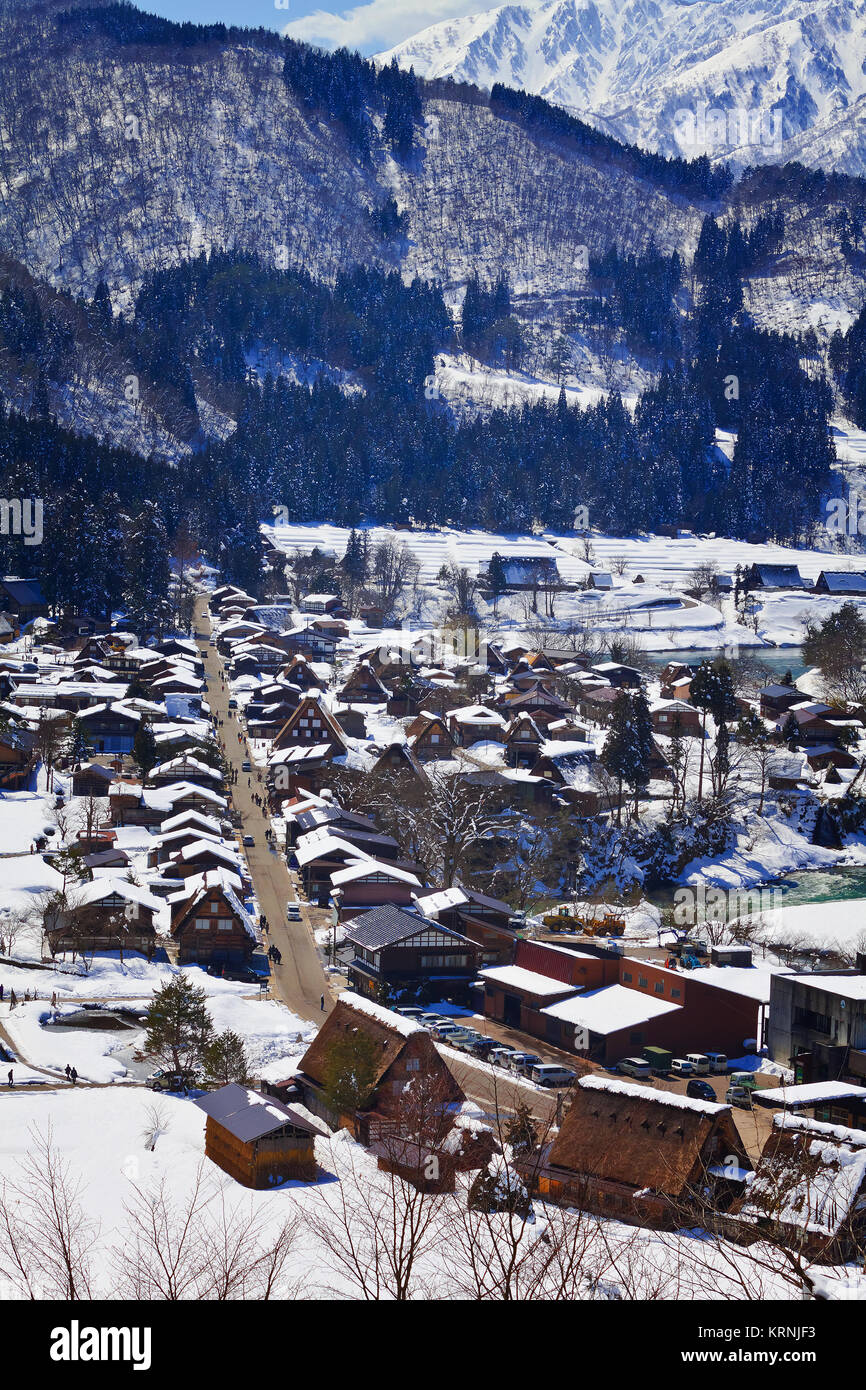 View from the Shiroyama Viewpoint at Ogimachi Village in Shirakawago, a ...