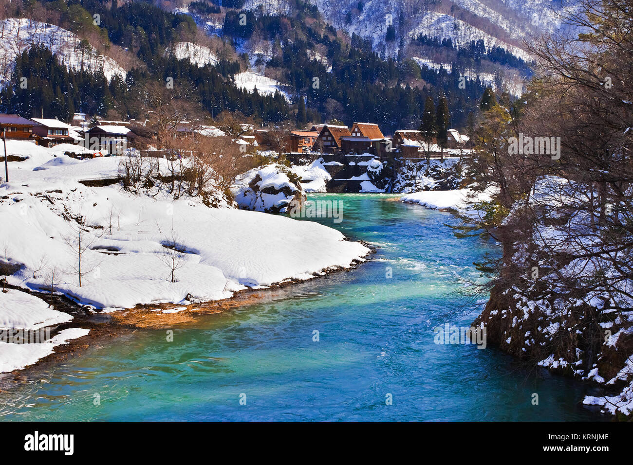 Shokawa river at Ogimachi Village in Shirakawago, a UNESCO World ...