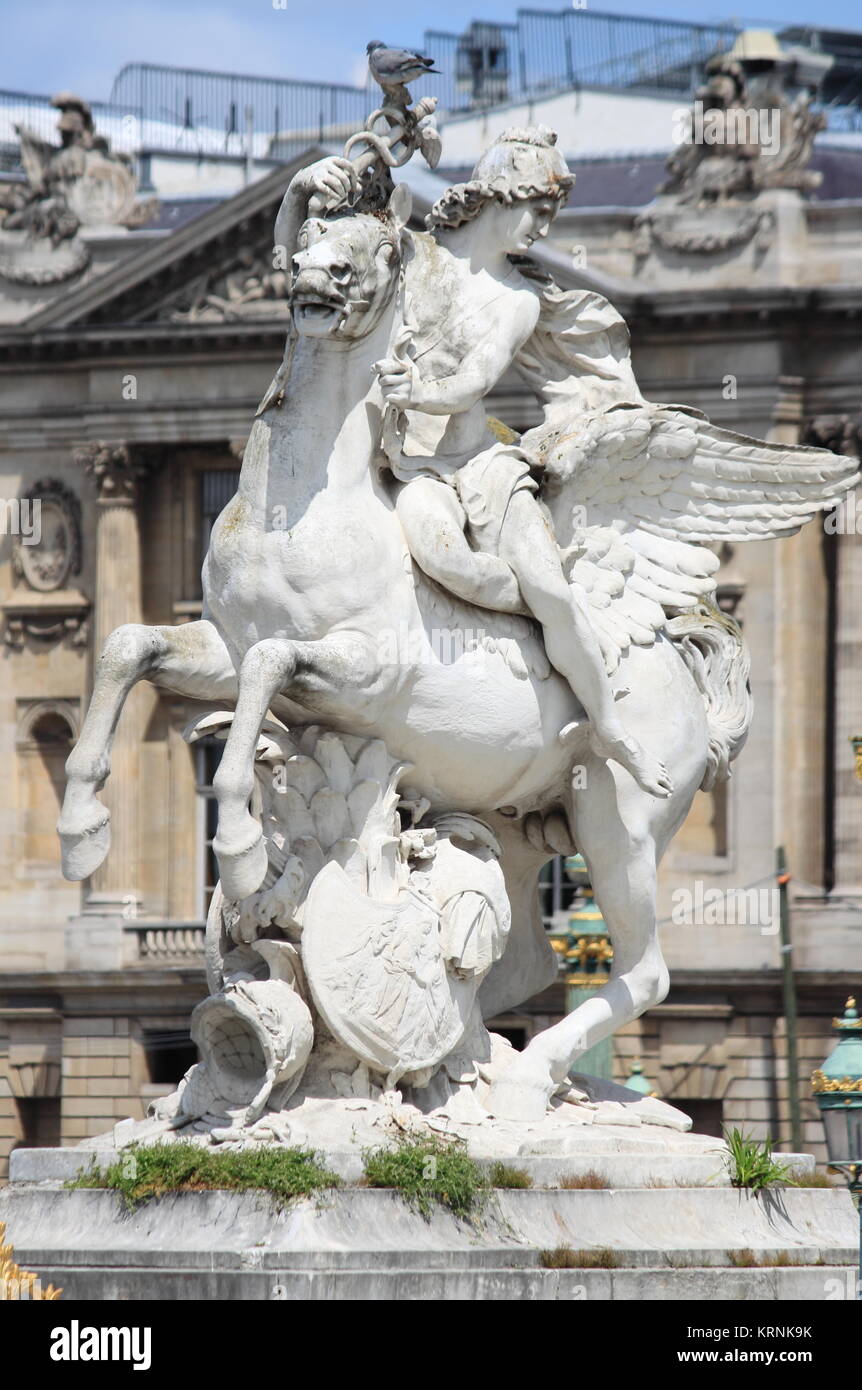 Statue of Mercury riding Pegasusin Tuileries Gardens of Paris, France ...