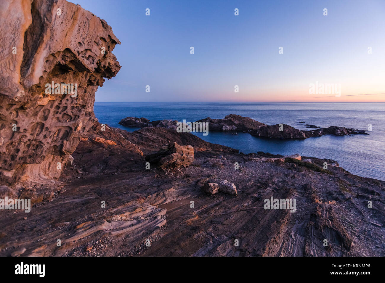 Sun rises in Cap de Creus natural park in Girona, Catalonia, northern ...