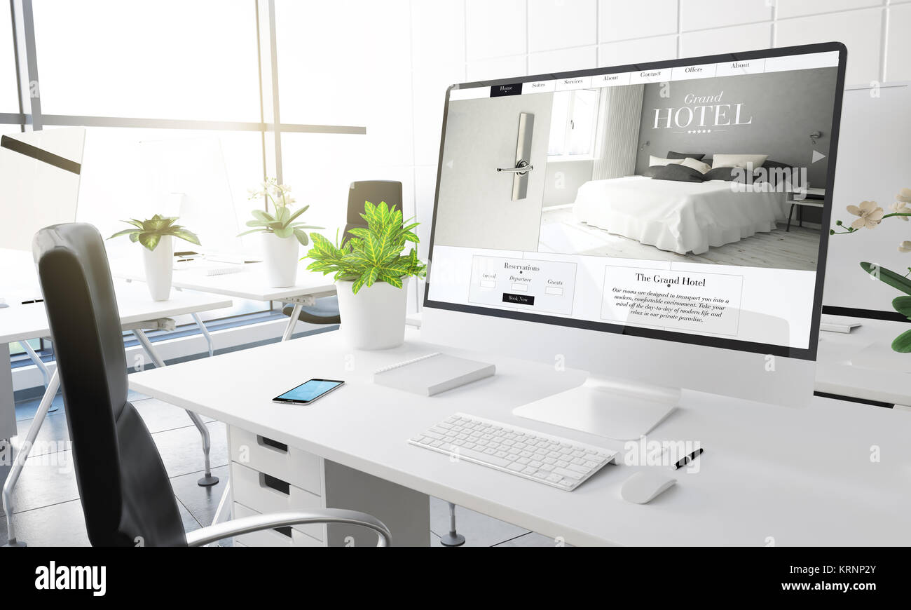 computer with hotel website 3d rendering Stock Photo - Alamy