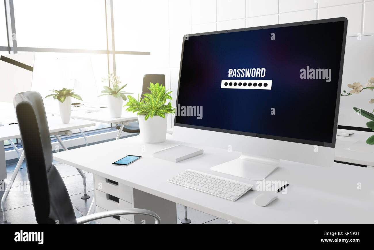 computer with password 3d rendering Stock Photo - Alamy