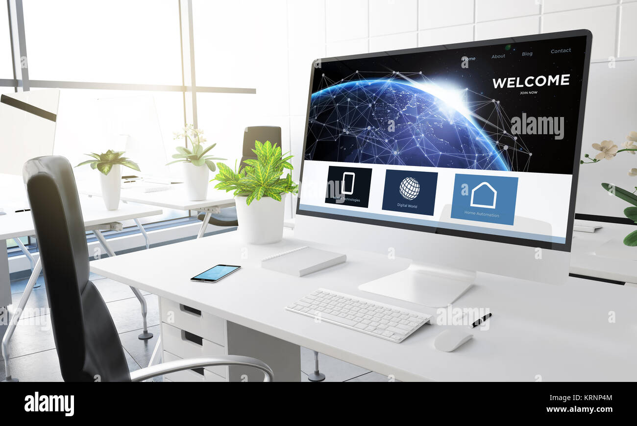 computer with earth website 3d rendering. Some elements furnished by ...