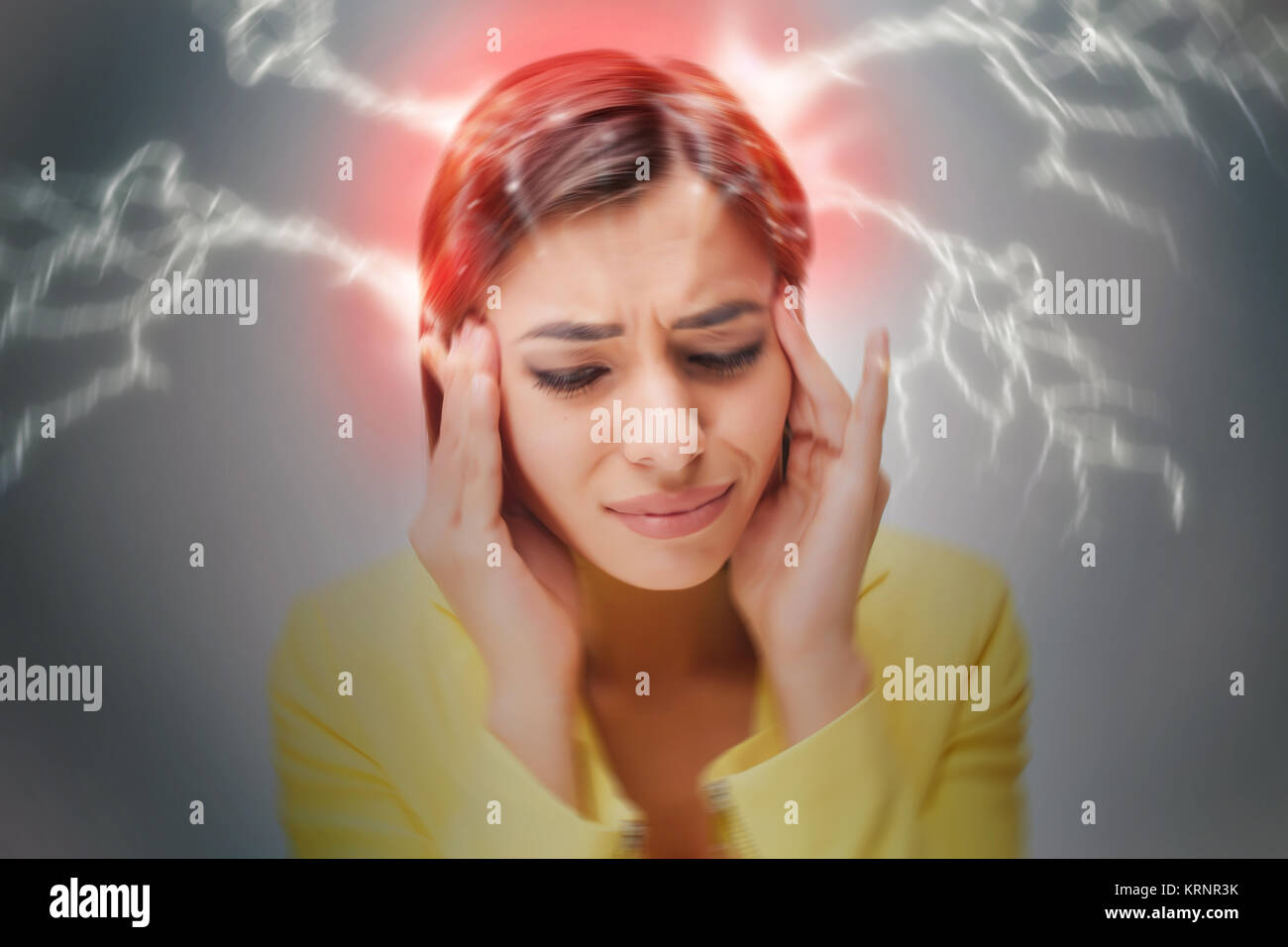 The young woman's portrait with pain emotions Stock Photo - Alamy