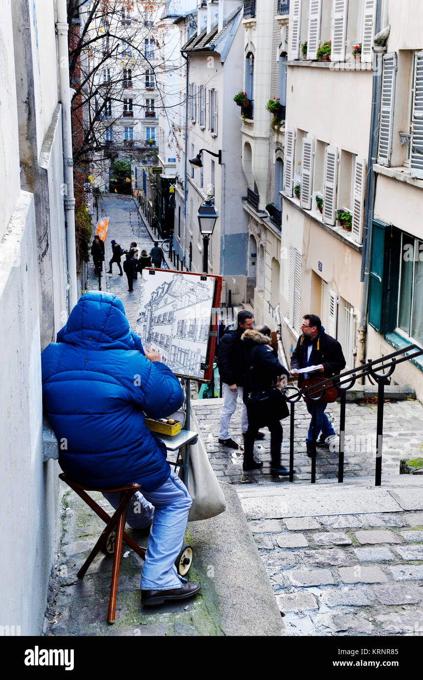 Montmartre street painter - Rue André Antoine - Paris 18th - France ...