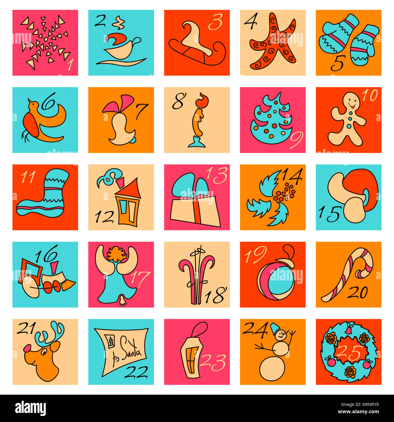 Advent calendar vector. Christmas set poster Xmas Stock Photo - Alamy