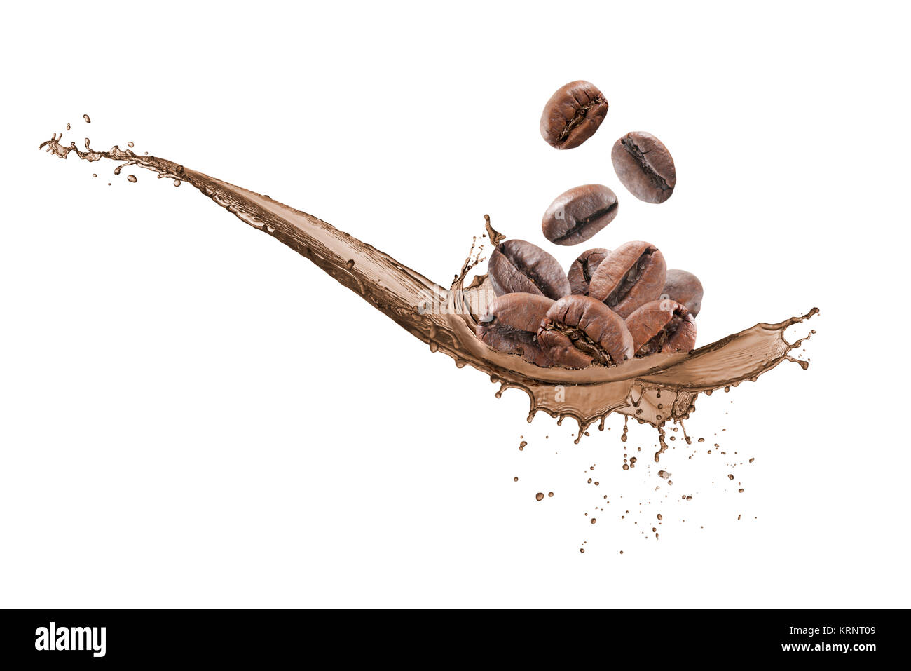 coffee beans falling down on wave of coffee Stock Photo - Alamy