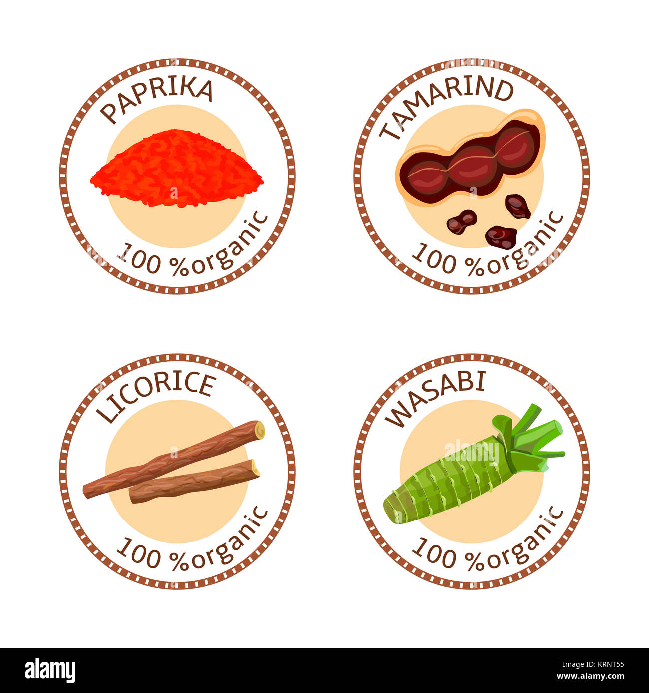 Set of spices labels. 100 organic. collection Stock Photo - Alamy