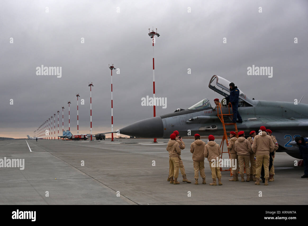 MIG-29 (MIG-29SMT) "Fulcrum" fighter aircrafts landing after mission at ...