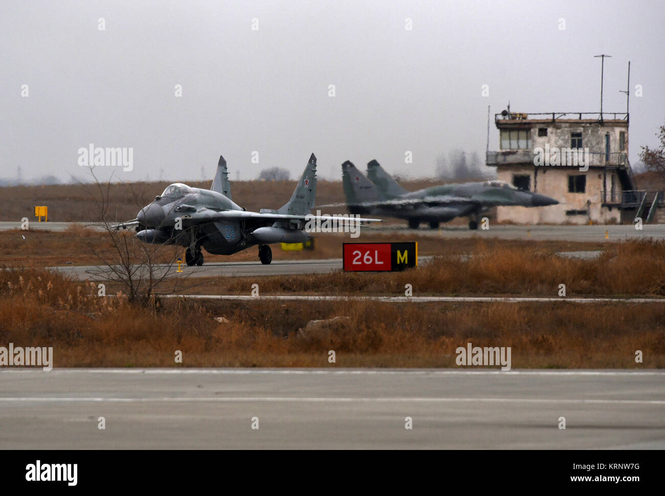 MIG-29 (MIG-29SMT) "Fulcrum" fighter aircrafts landing after mission at ...
