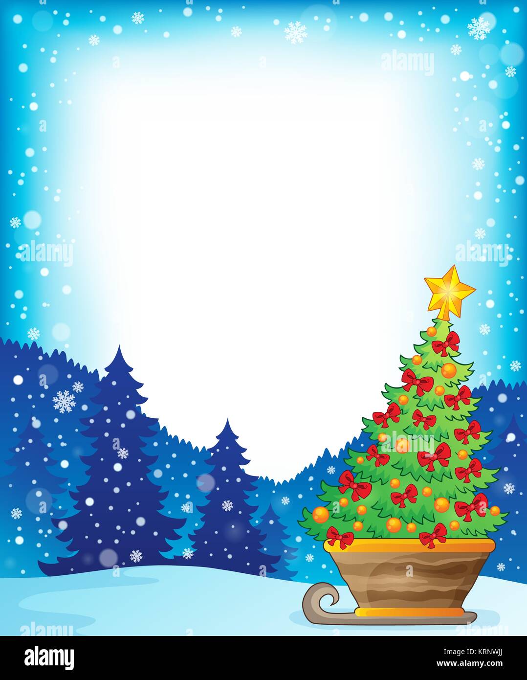 Frame with Christmas tree on sledge Stock Photo - Alamy