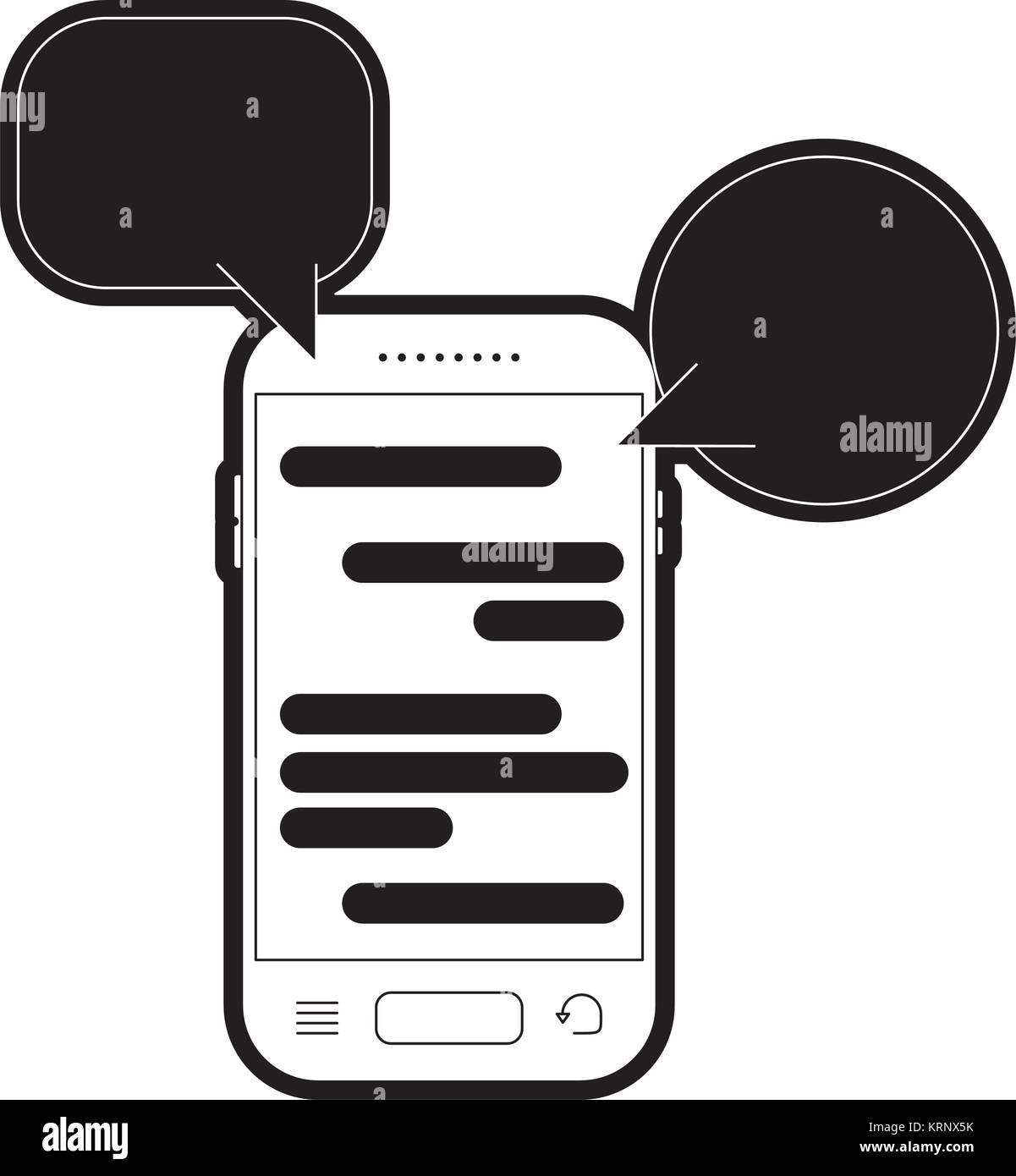 smartphone with speech dialogue text in screen in black silhouette ...