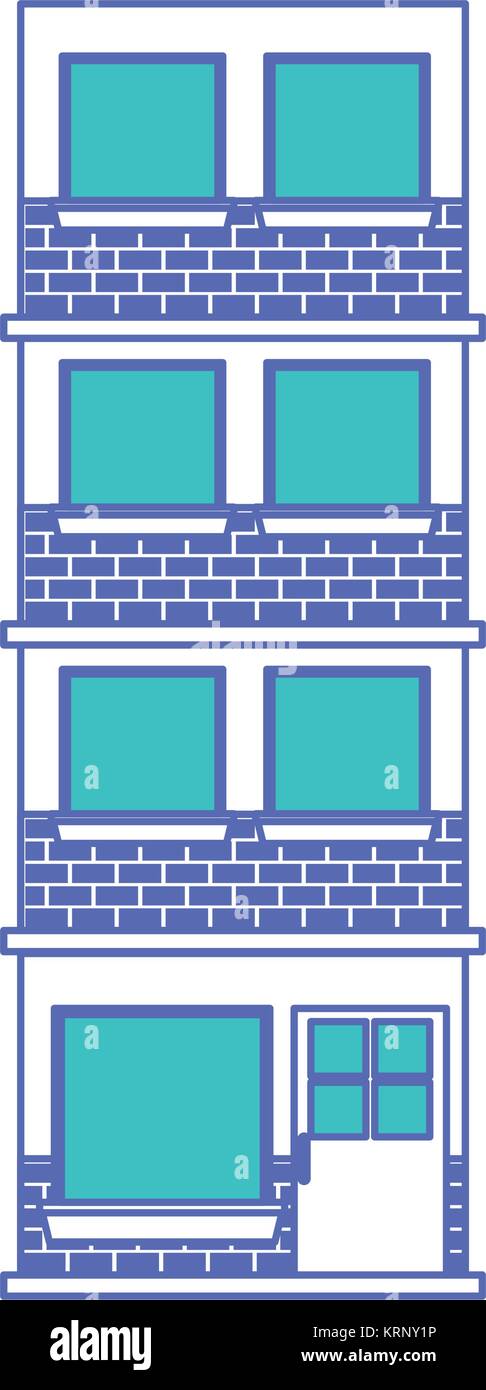 building facade of four floors in blue and purple color sections ...