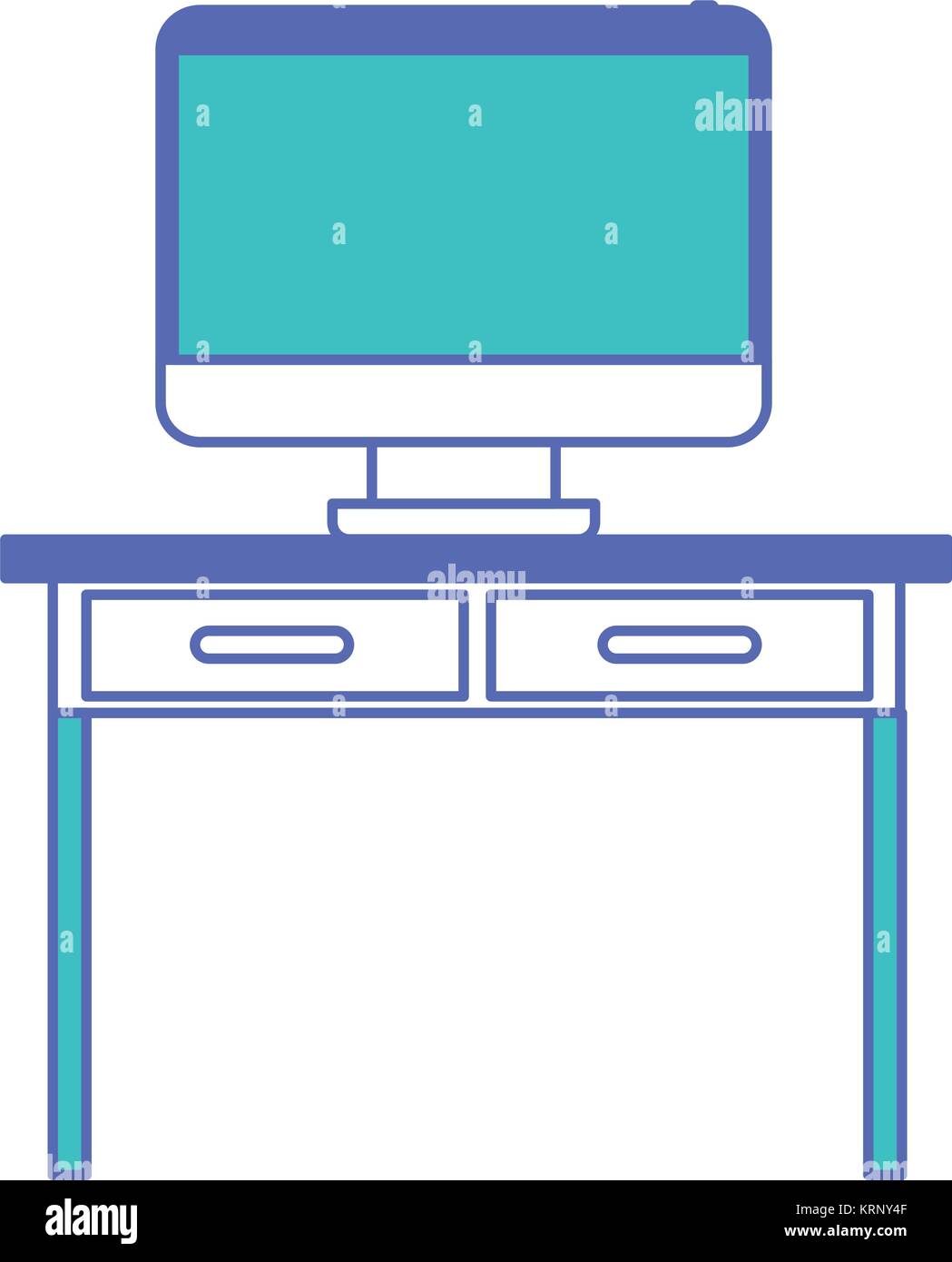 desk table with drawers and desktop computer above in front view in ...