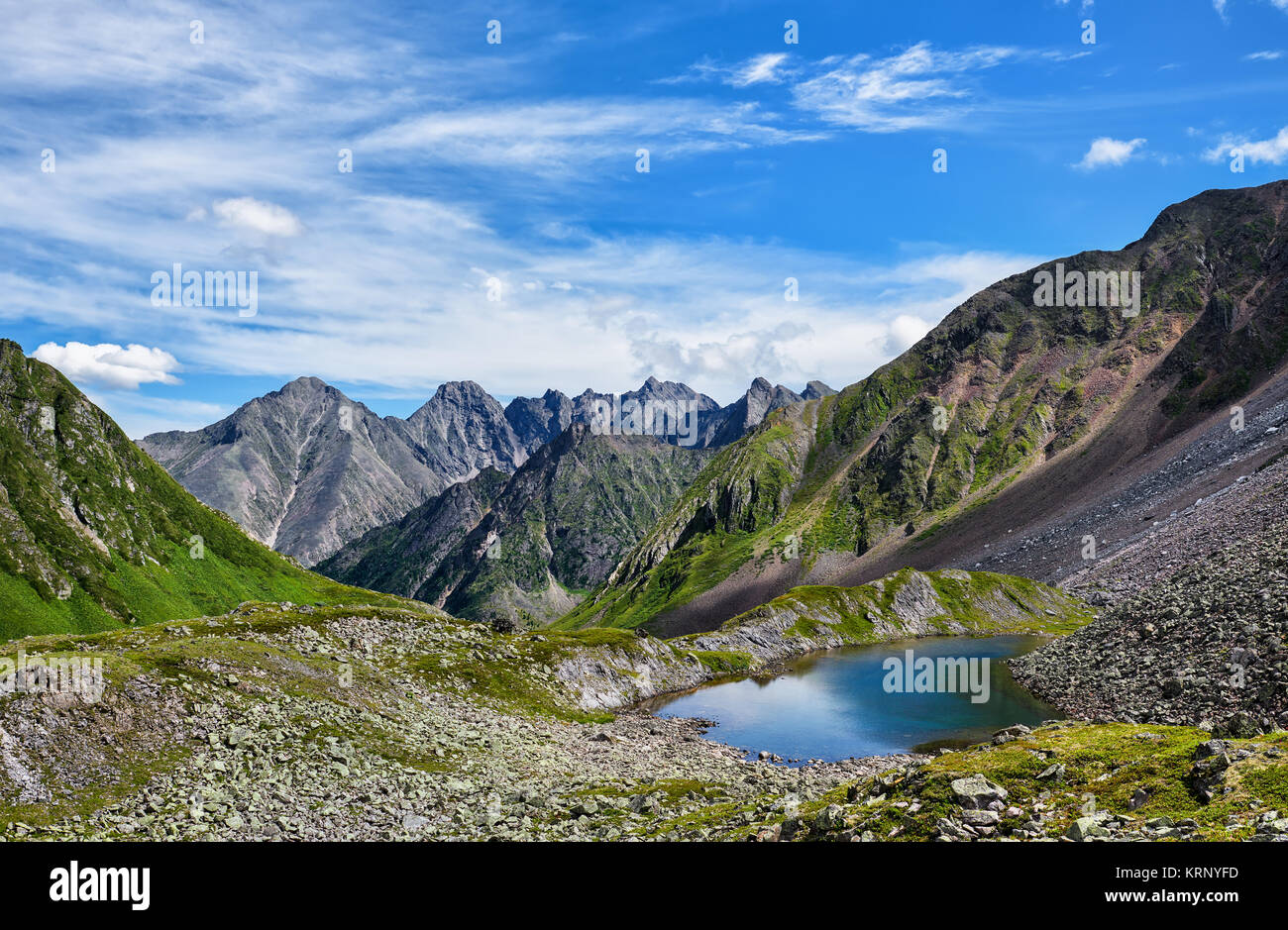 Beautiful little lake in highland. June. Eastern Siberia. Russia Stock ...