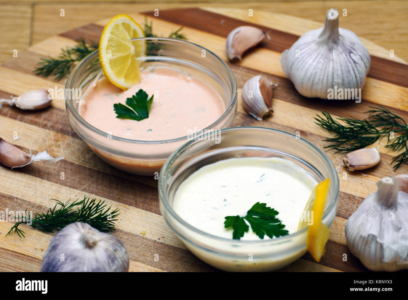 Homemade Garlic sauce with different flavors and ingredients Stock ...