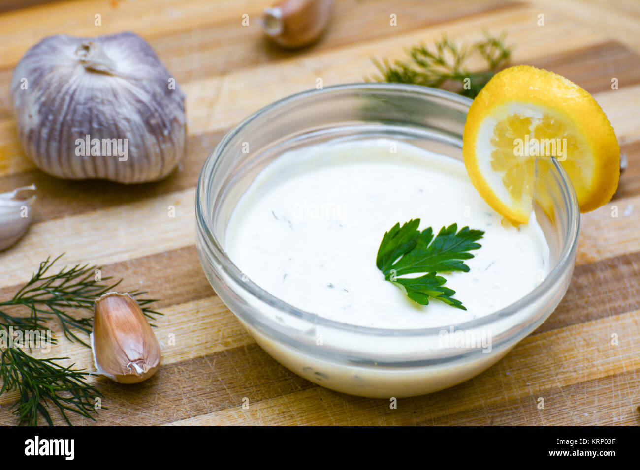 Homemade Garlic sauce with different flavors and ingredients Stock ...