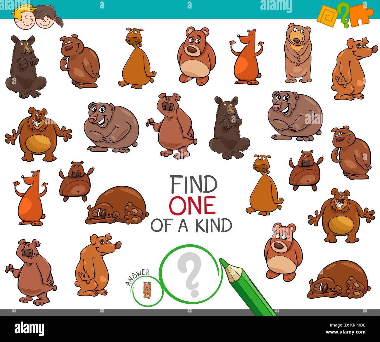 Cartoon Illustration of Find One of a Kind Picture Educational Activity ...