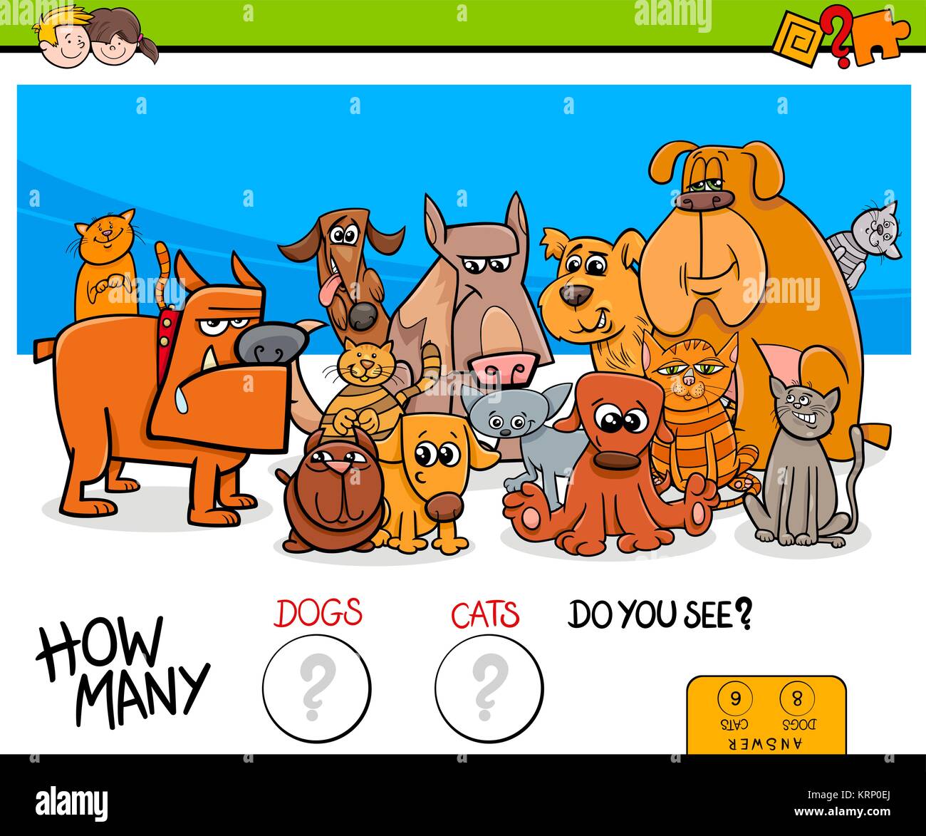 Cartoon Illustration of Educational Counting Game for Children with ...