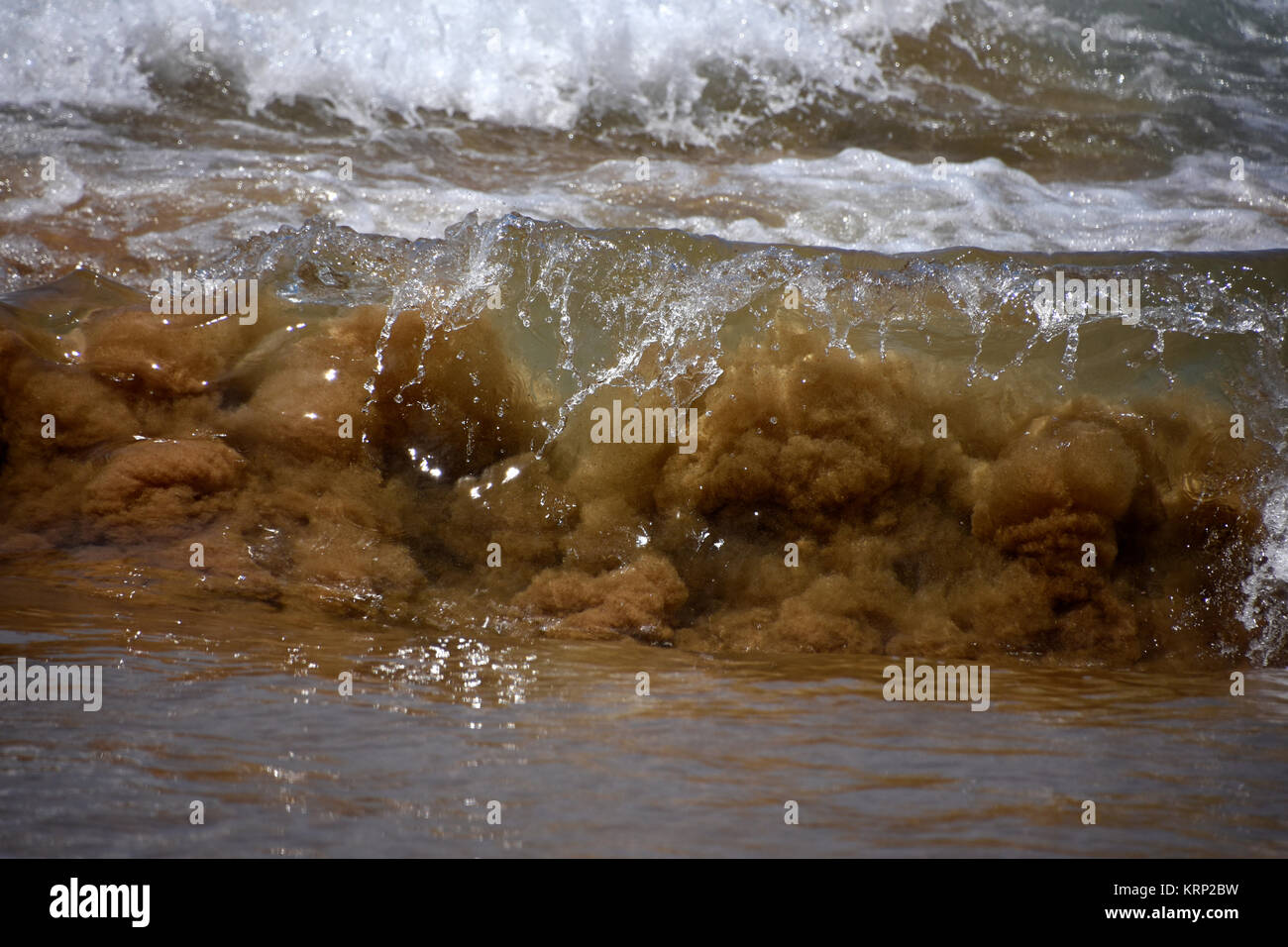 Small Beach waves with foam and sand in the waves Stock Photo - Alamy