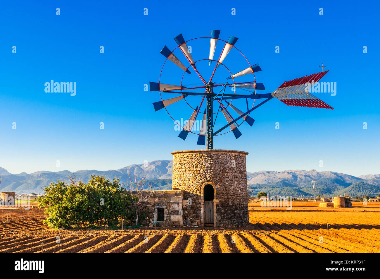 traditional windmill on mallorca Stock Photo - Alamy