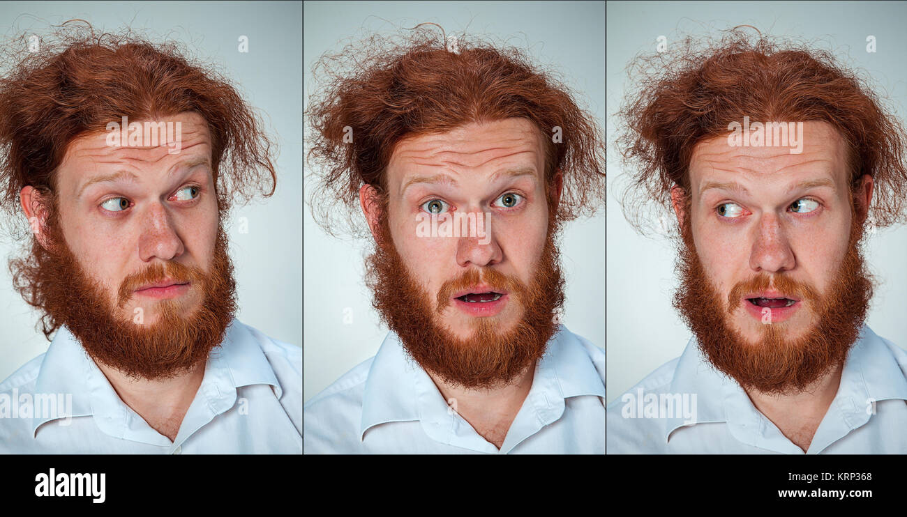 Portrait of young man with shocked facial expression Stock Photo - Alamy