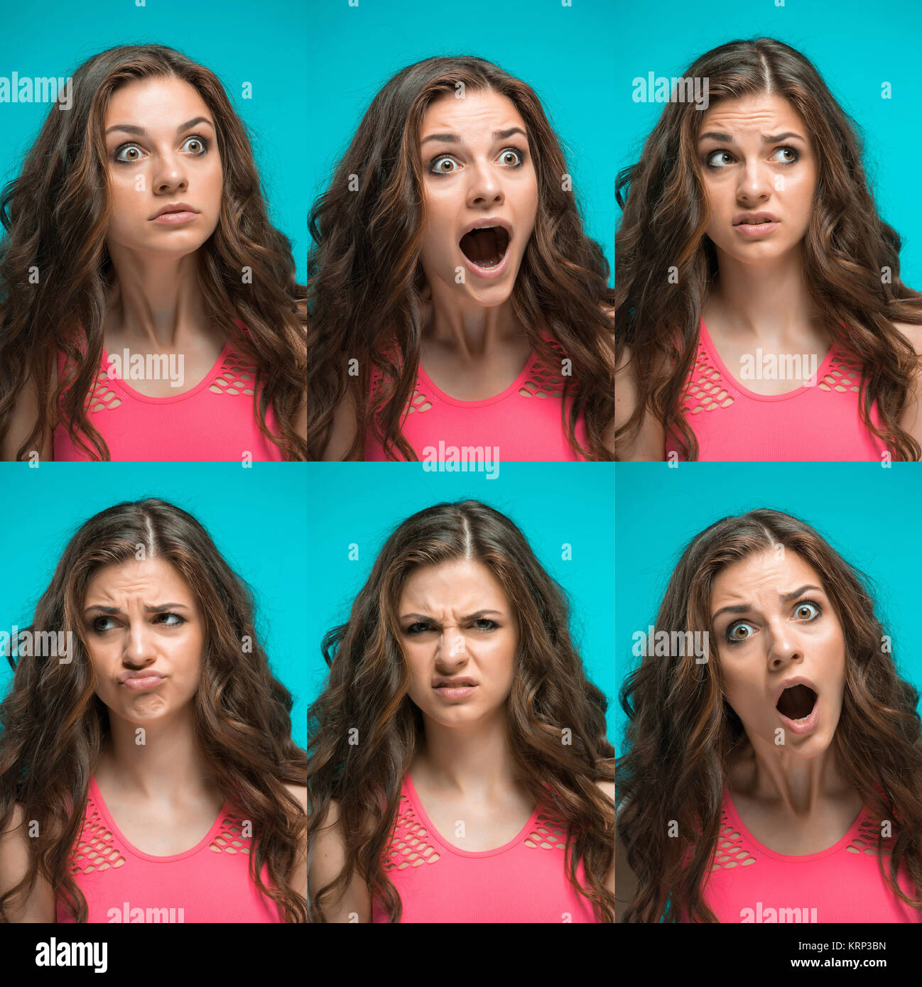 The young woman's portrait with different emotions Stock Photo - Alamy