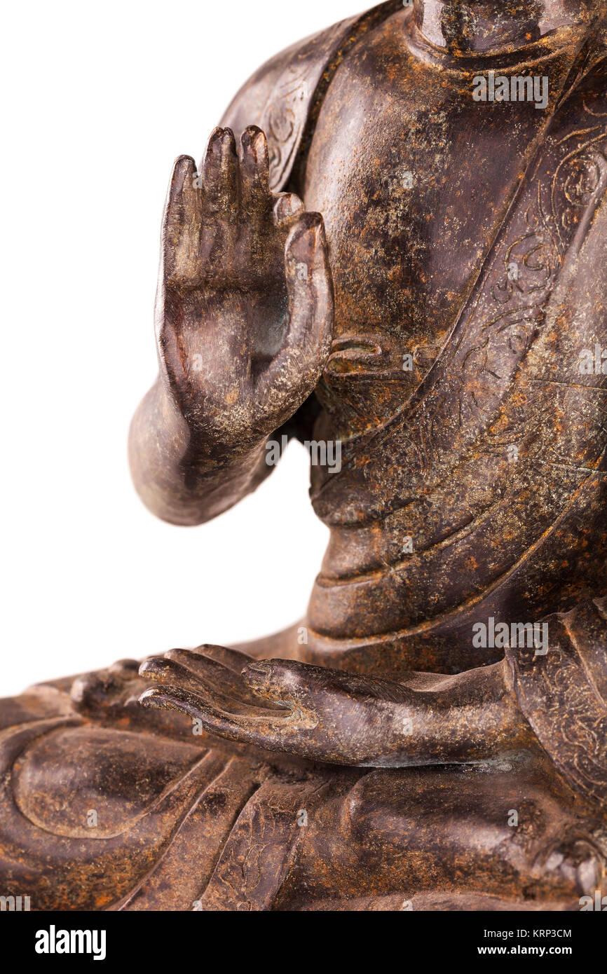 Buddha's hands in position vitarka mudra - close up Stock Photo - Alamy