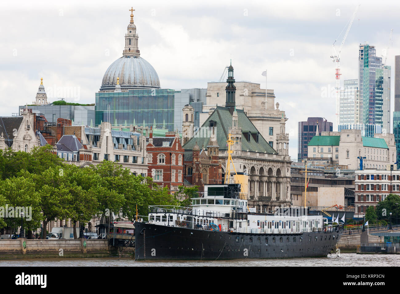 River Thames waterfront, London, England. Mixture of old and new ...