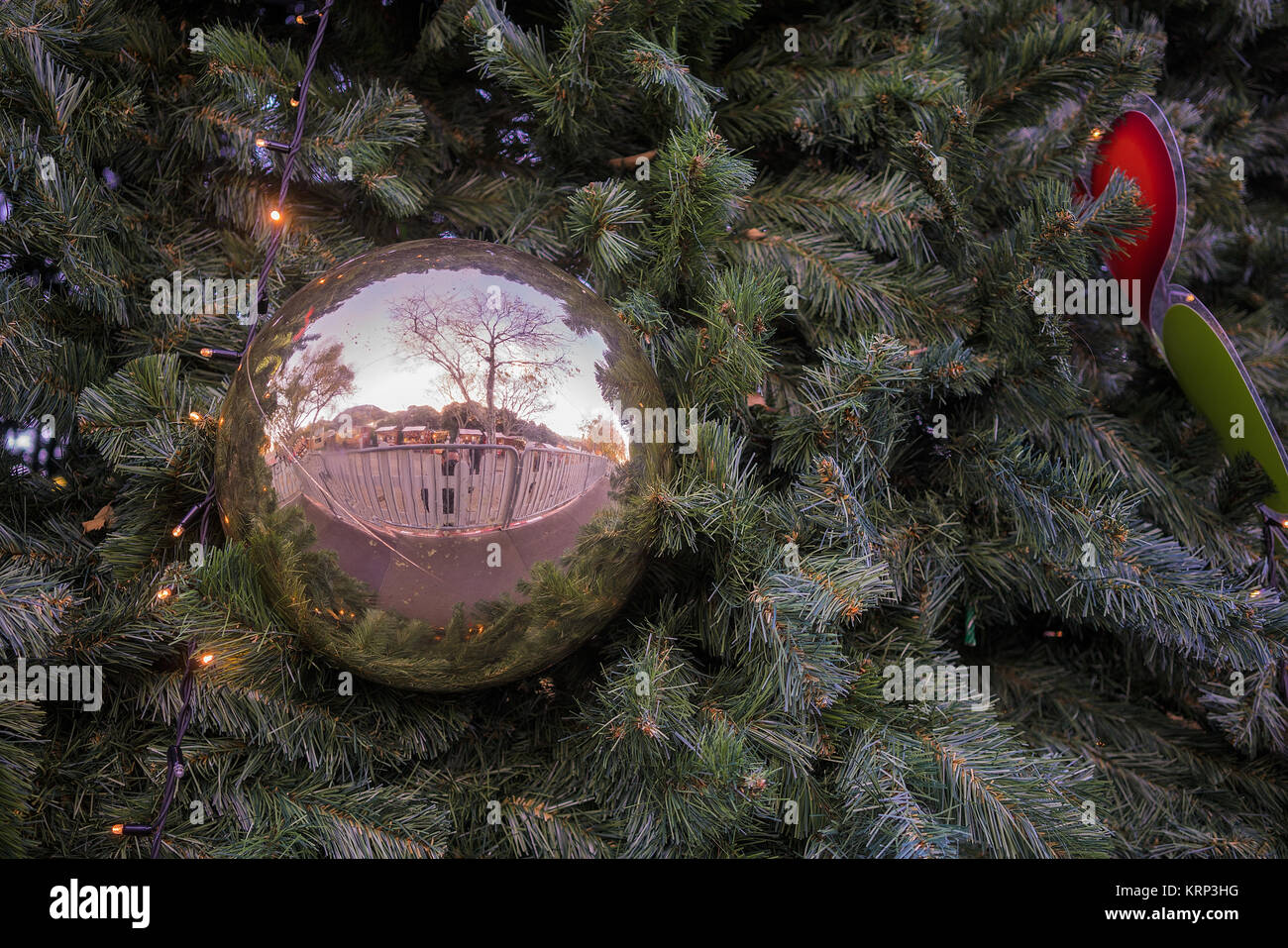 Christmas tree with big ball Stock Photo - Alamy