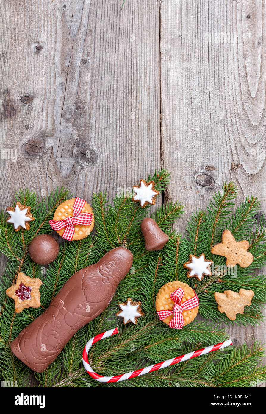 Festive Christmas background with sweets and decoration Stock Photo - Alamy