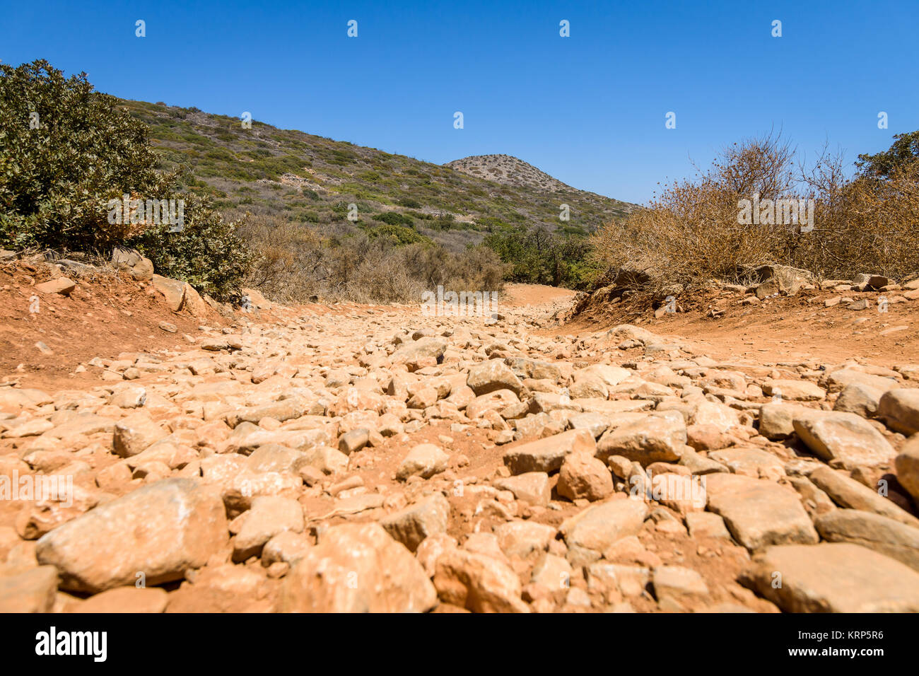The dirt road strewn with large stones. The peninsula Kalydon. Crete ...