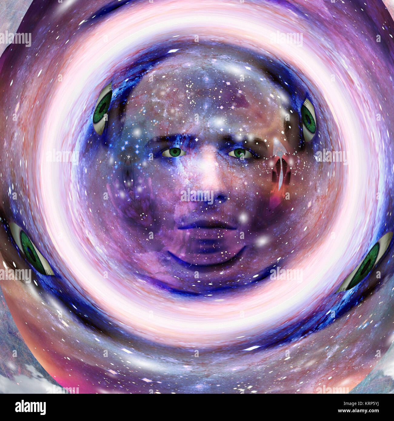 Surreal digital art. Mans head with stars and clouds. Abstract ...