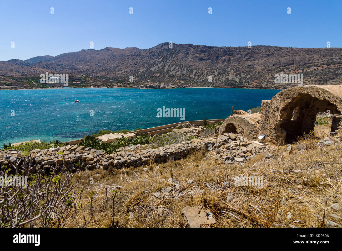 View of the Gulf of Elounda from a fortress on Spinalonga island Stock ...