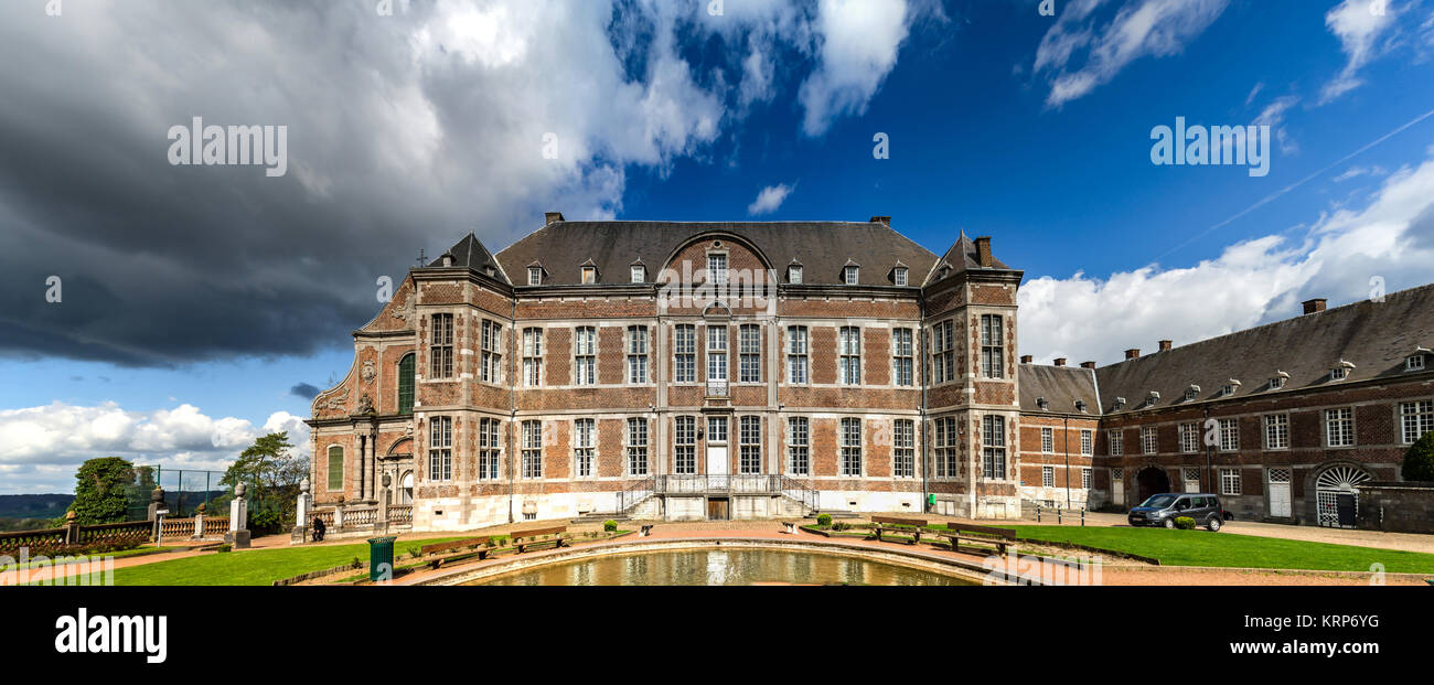 Old belgian abbey Floreffe outside panoramic view, sunny weather ...