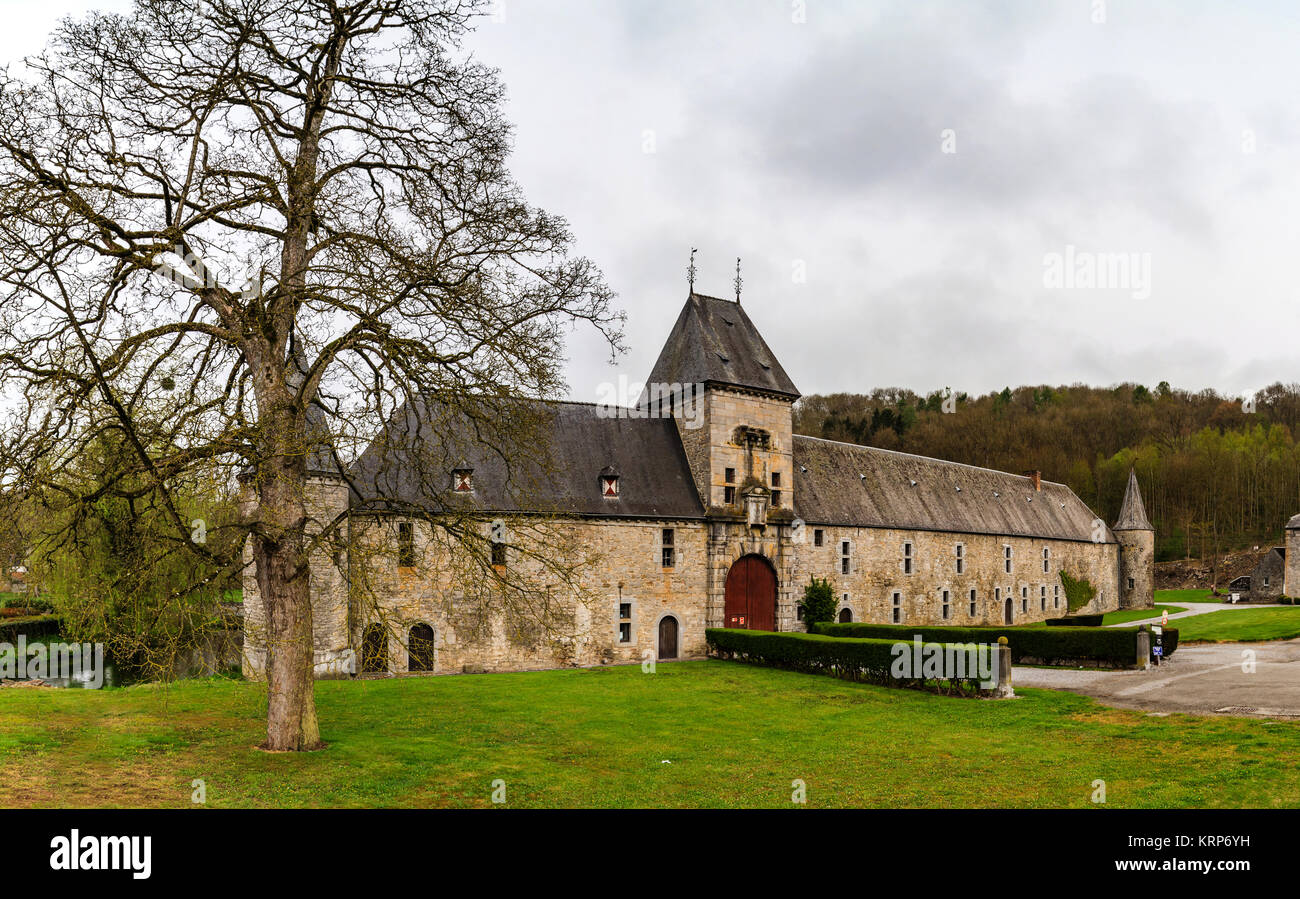 Classic medieval castle Spontin in Belgium panoramic view, high ...