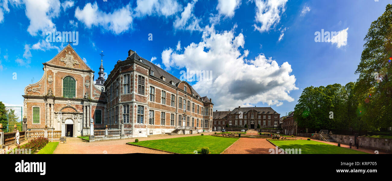 Old belgian abbey Floreffe outside panoramic view, sunny weather ...