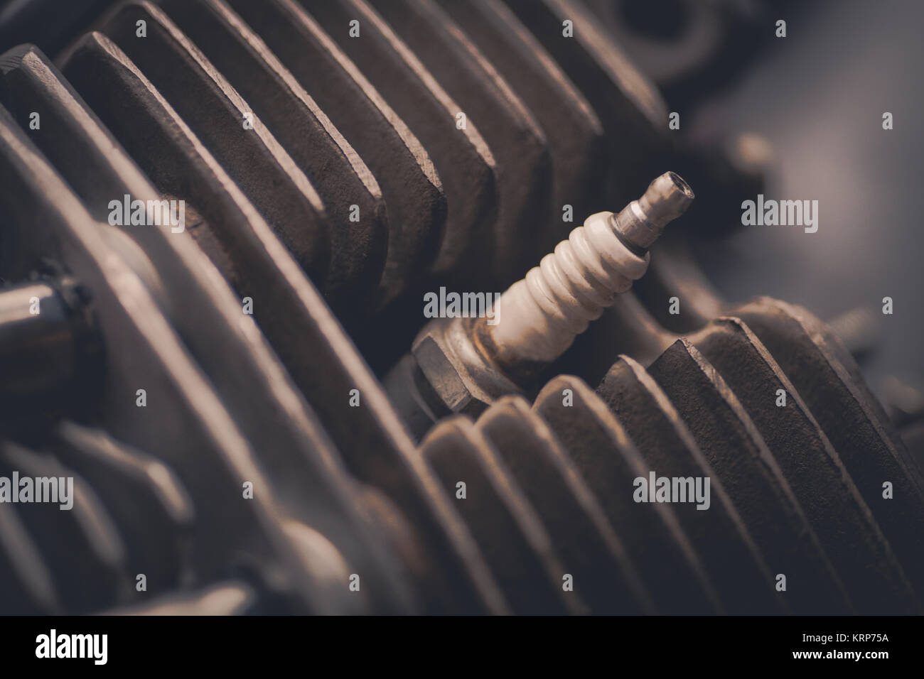 Motorcycle cylinder and spark plug detail Stock Photo - Alamy
