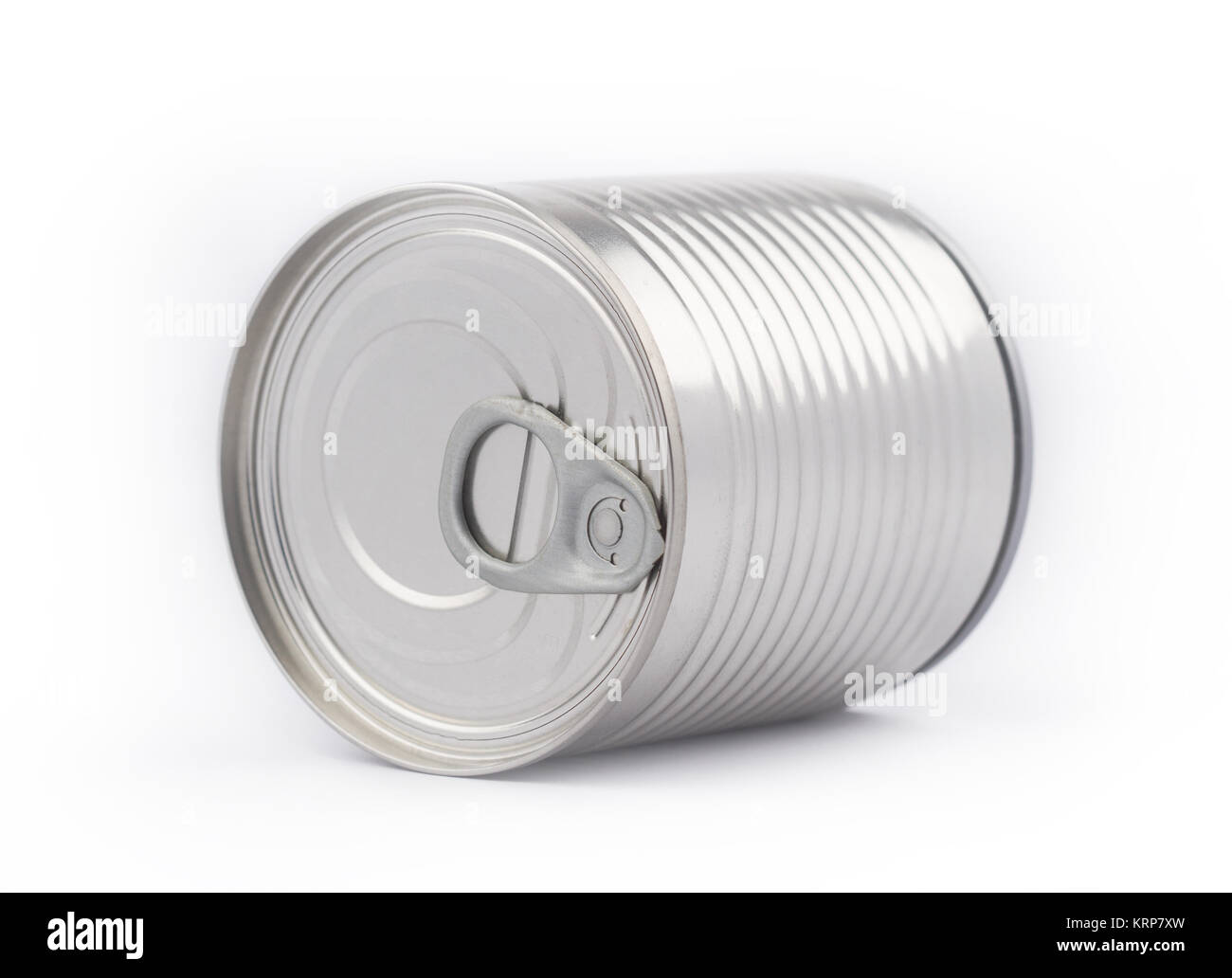 Perspective view of metal can on white background Stock Photo - Alamy
