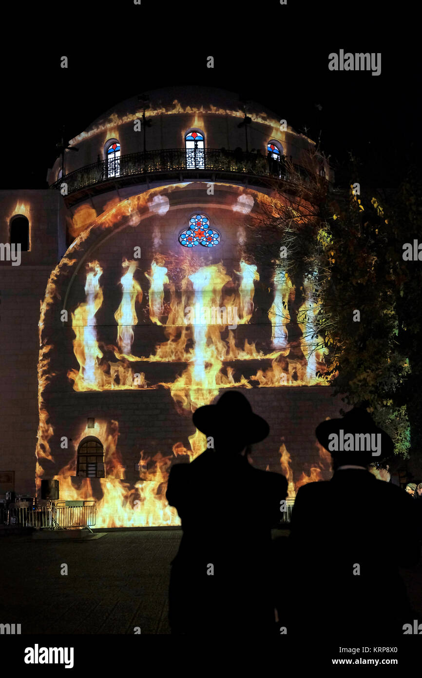 Ultra Orthodox Jews views video projection depicting a burning Jewish ...