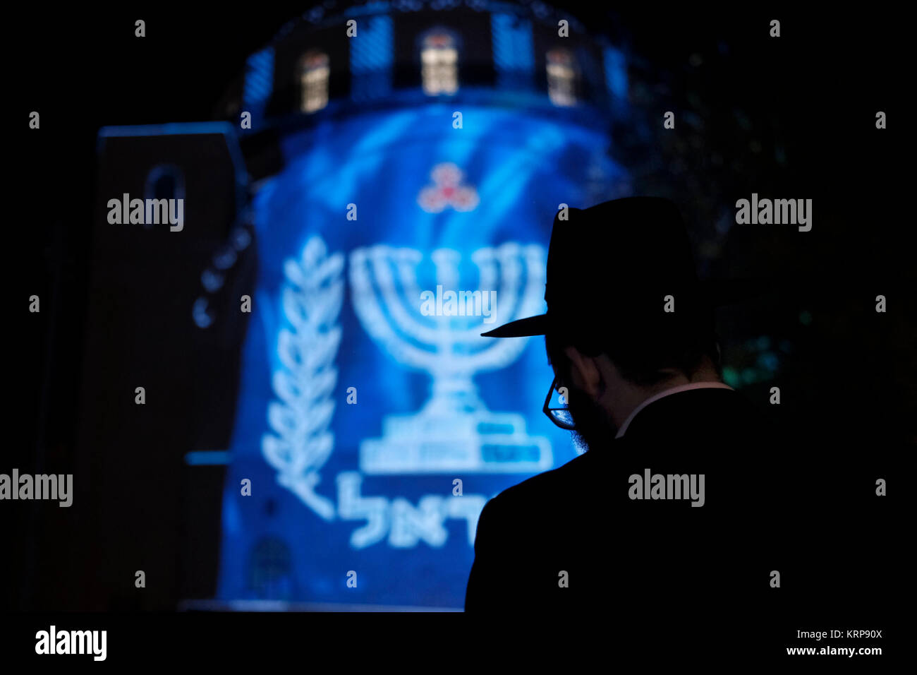 Ultra Orthodox Jew views a video projection depicting the Jewish ...