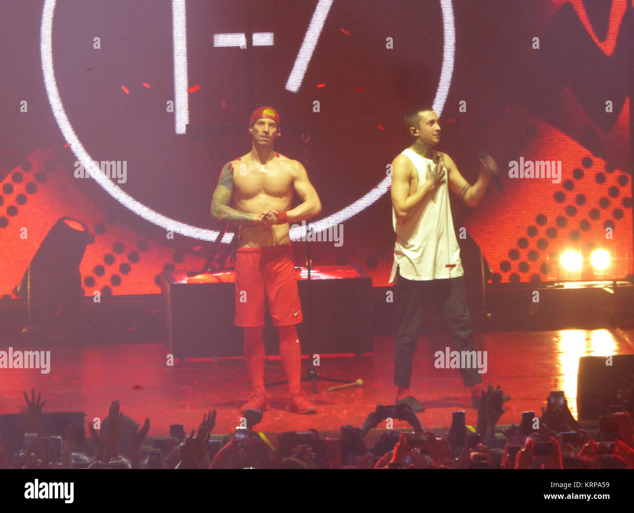 ANAHEIM, CA - FEBRUARY 15: (L-R) Musicians/singers Josh Dun and Tyler ...