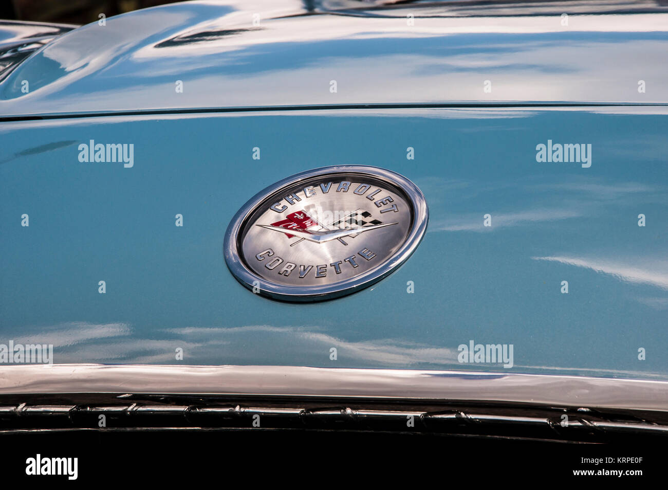 Chevrolet Corvette bonnet hood badge. Classic vintage car brand emblem ...