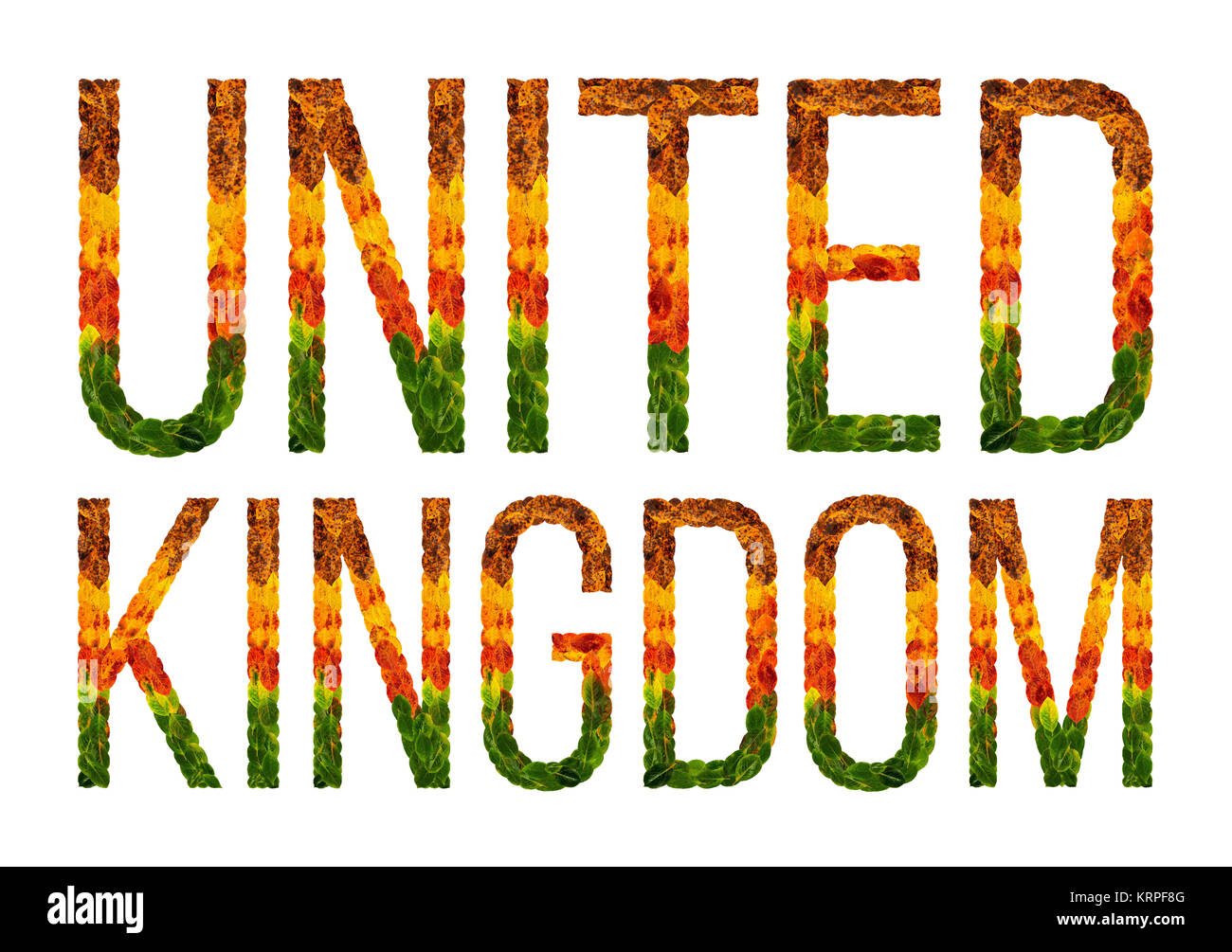 word united kingdom country is written with leaves on a white insulated ...
