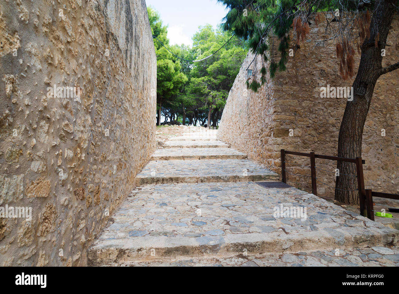 Old stone staircase in the fortress Fortezza, Crete, Greece Stock Photo ...