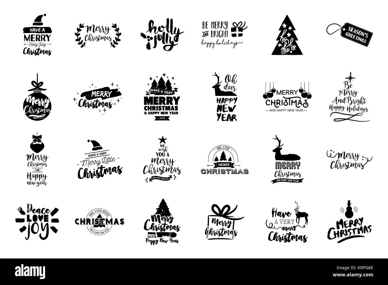 Merry Christmas Text Quote Set Calligraphy Lettering Design For