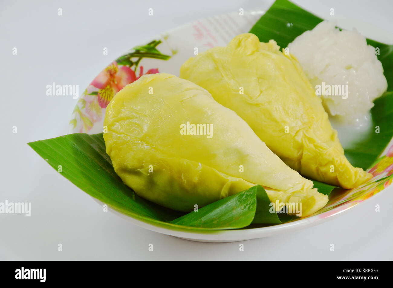 durian and sticky rice dressing with coconut cream Stock Photo - Alamy