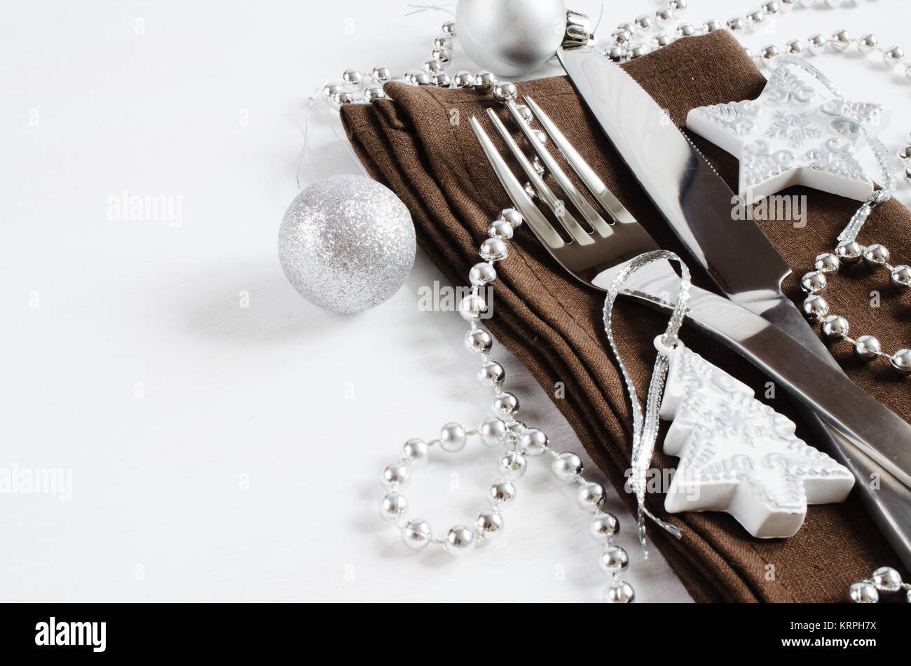 Christmas table place setting. Holidays background Stock Photo - Alamy